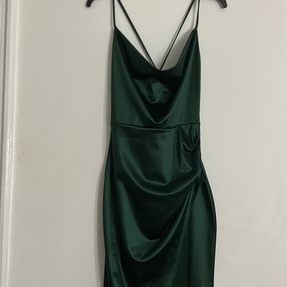 Windsor | Dresses | Hunter Green Satin High Slit Formal Dress | Poshmark